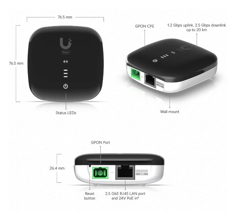Ubiquiti Networks WaveFiber ONU GPON Optical Network Unit with 2.5 GbE Port